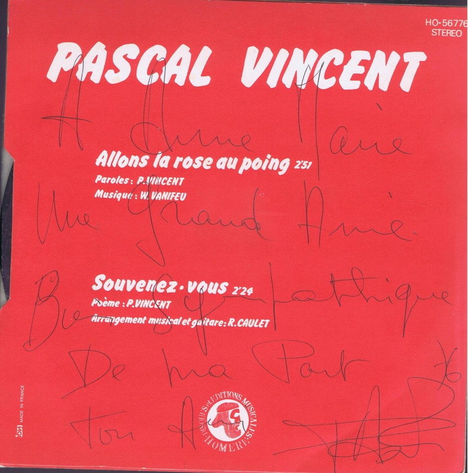 45 RPM SP PASCAL VINCENT ALLONS LA ROSE AU POING | eBay