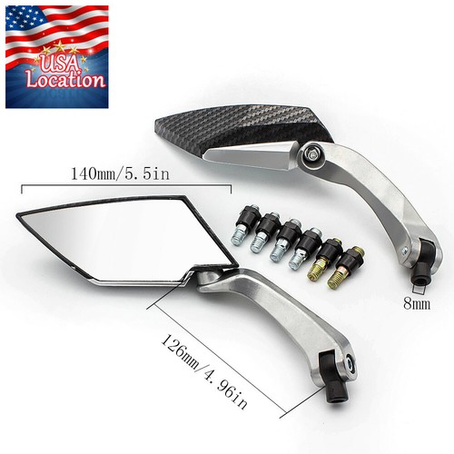 Universal Motorbike Rear View Side Mirrors 8mm 10mm Screw Motorcycle ...