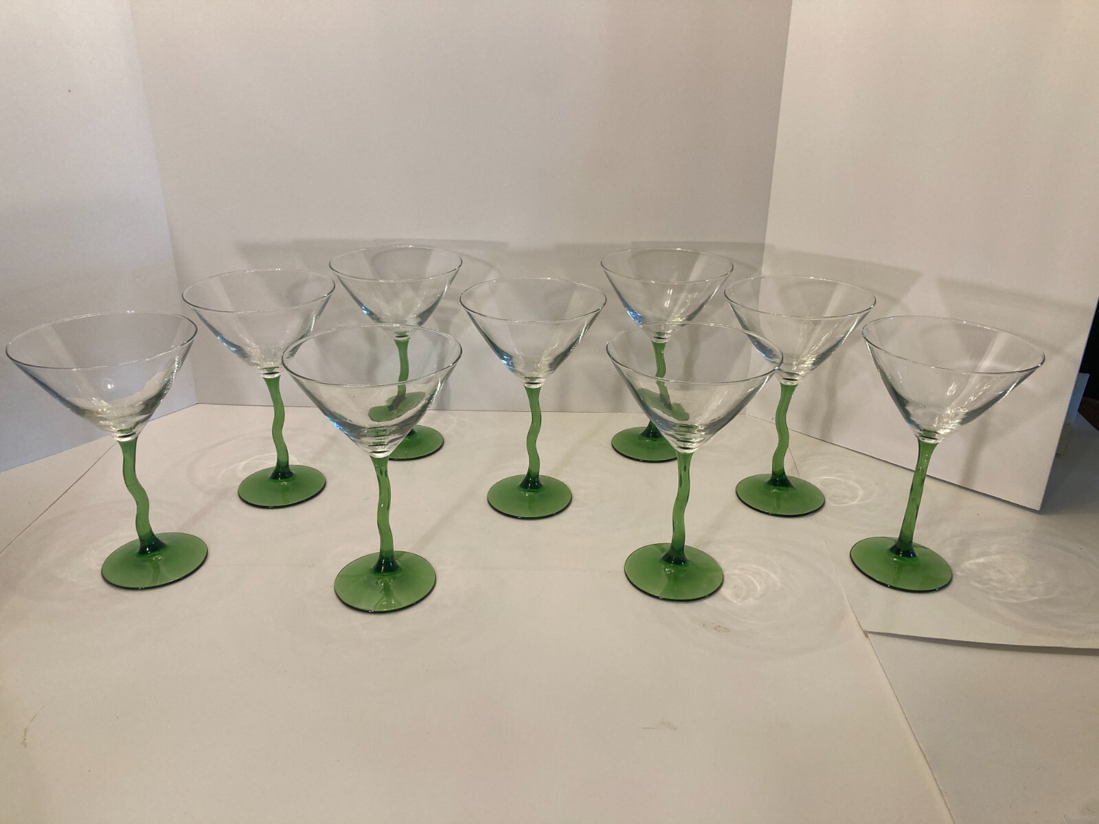 Set of 9 Libbey Courbe Green Zigzag Stemmed Martini Glasses | eBay
