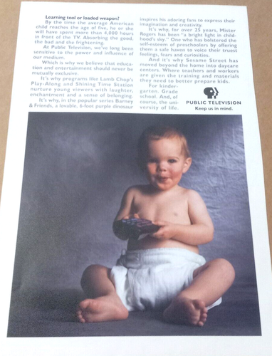 1993 print ad page - CUTE baby BIG diaper -Public Television vintage ...