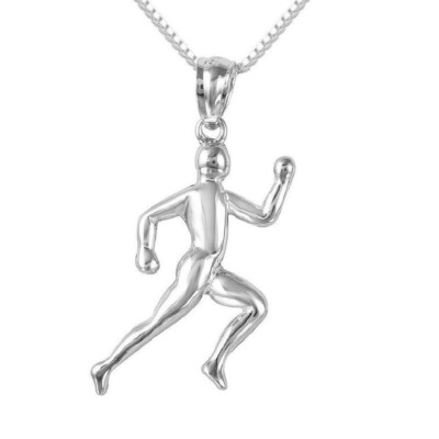 Sterling Silver Runner Pendant / Charm, Made in USA, Italian Box Chain ...