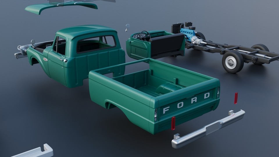 ABS-LIKE RESIN 3D PRINTED 1/16 1966 FORD F100 SHORT BED PICK UP FULL ...