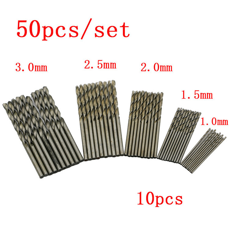 50Pcs HSS High Speed Steel Diamond Drill Bit Set Tool Coated Twist Dril ...