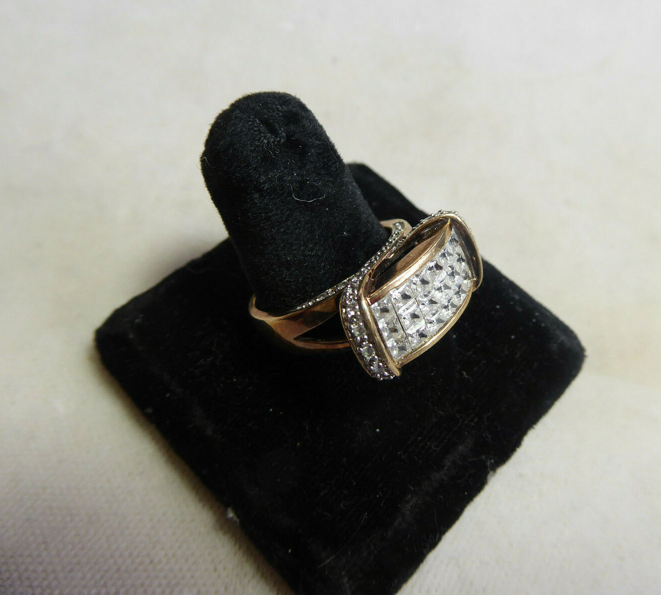 Sterling Silver with Gold Vermeill Meda Ring Criss Cross Band CZ Ring ...