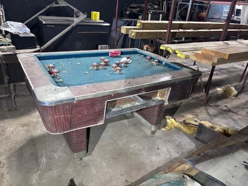 ANTIQUE & RARE, FISCHER, BUMPER POOL TABLE, 48"X32", 3/4" SLATE, COIN ...