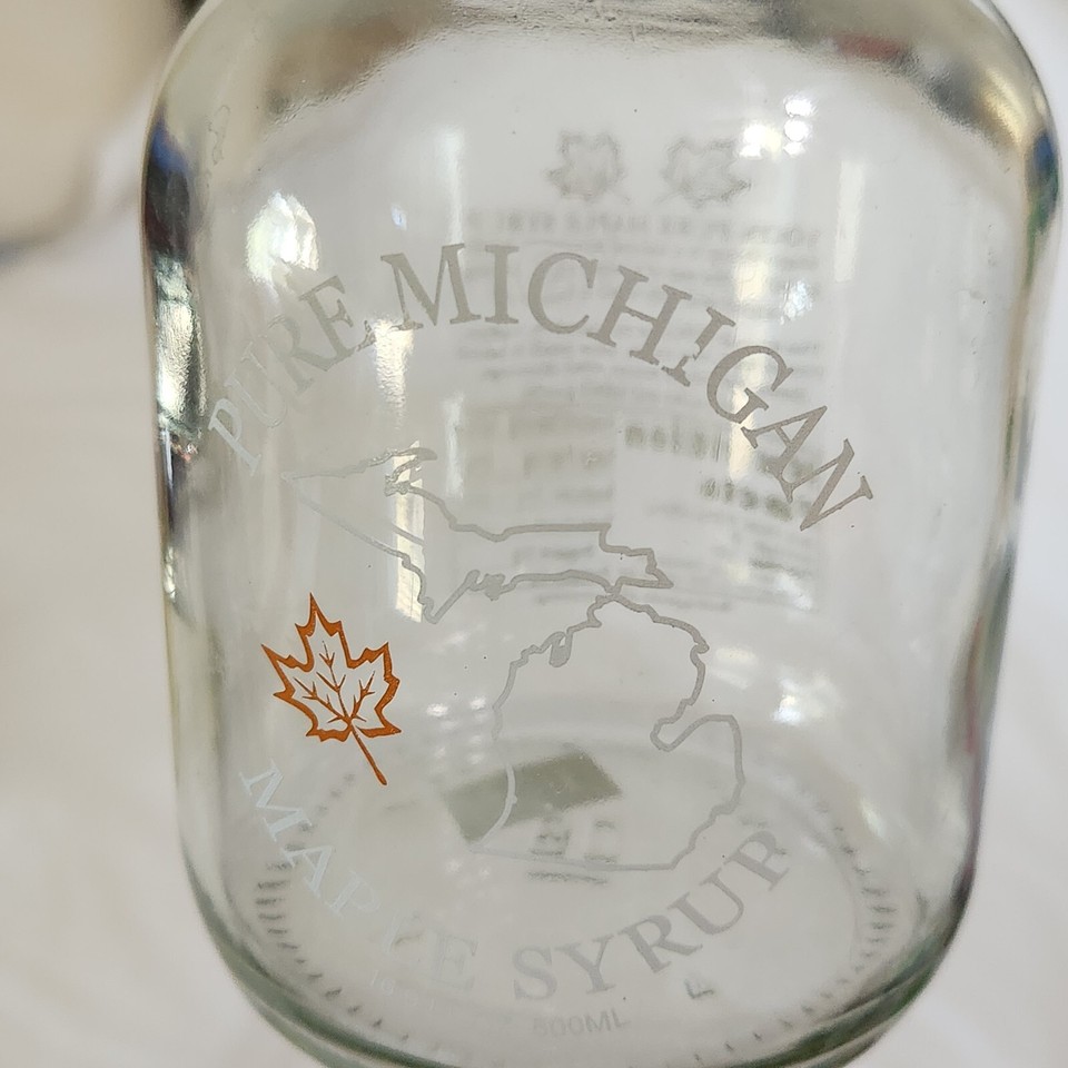 Pure Michigan Maple Syrup Clear Glass Bottle Loop Handle Cap Empty 8 ...