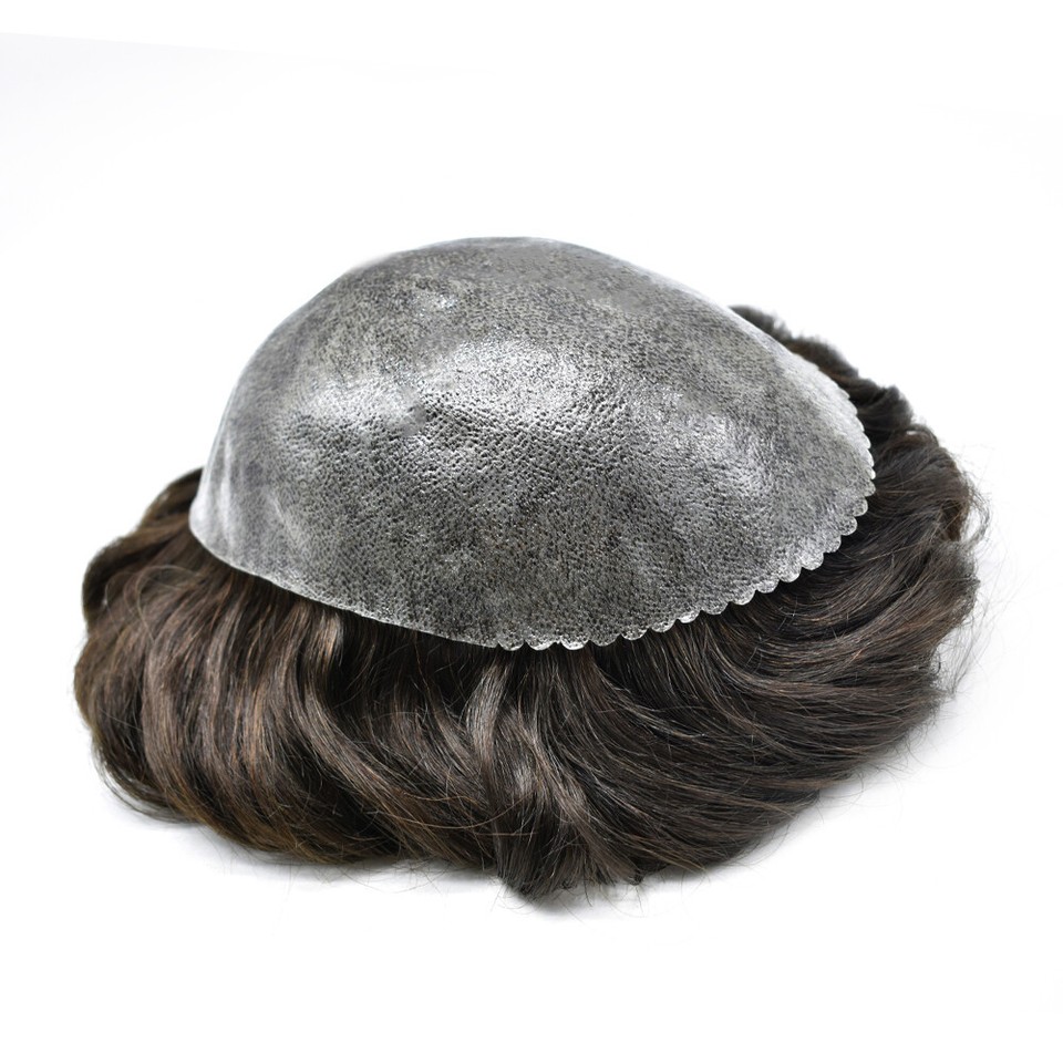 Mens Toupee Human Hair Units Thin Skin Hair System Full Poly PU Hair ...