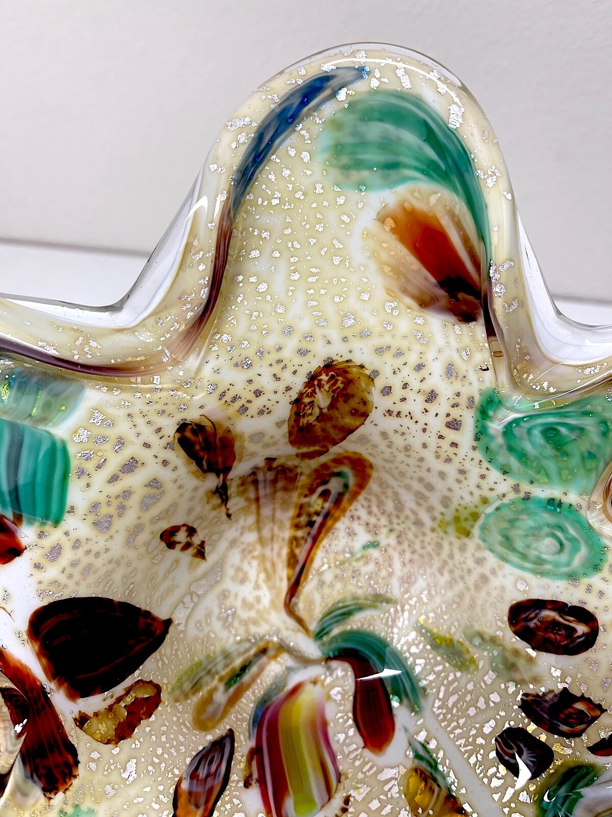 Murano AVEM Glass Leaf Bowl w Gold Silver Inclusions MCM Italian Art ...