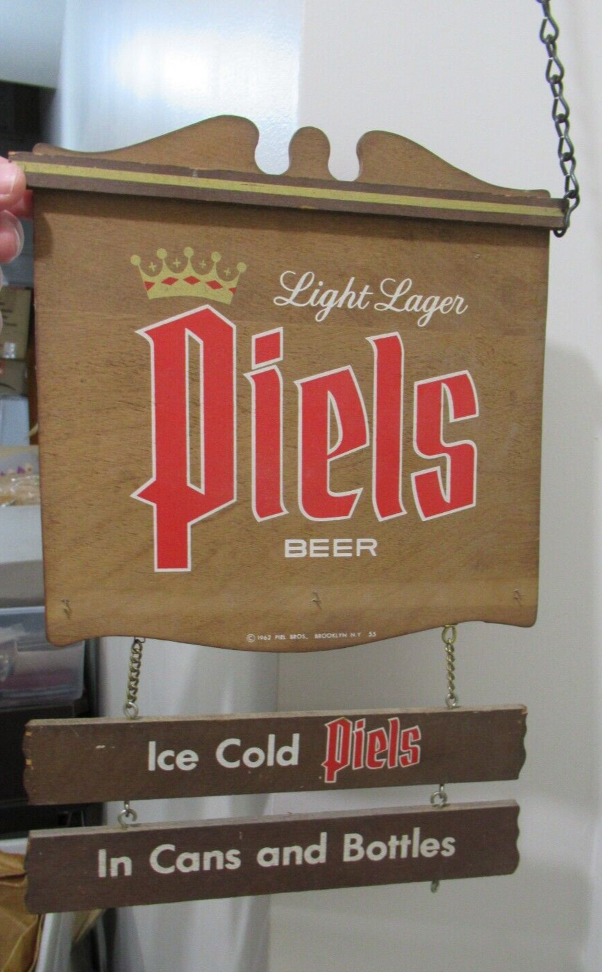 Vintage 1962 Advertising Wood Sign, Bar Store Display, PIELS Light ...