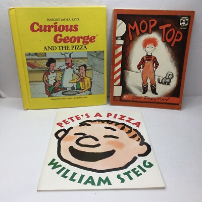 Vintage Lot 3 Kids Picture Books Curious George Pete's A Pizza Mop Top ...