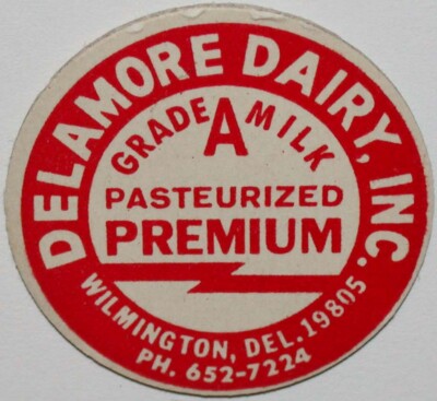 Vintage milk bottle cap DELAMORE DAIRY INC Premium Wilmington Delaware ...