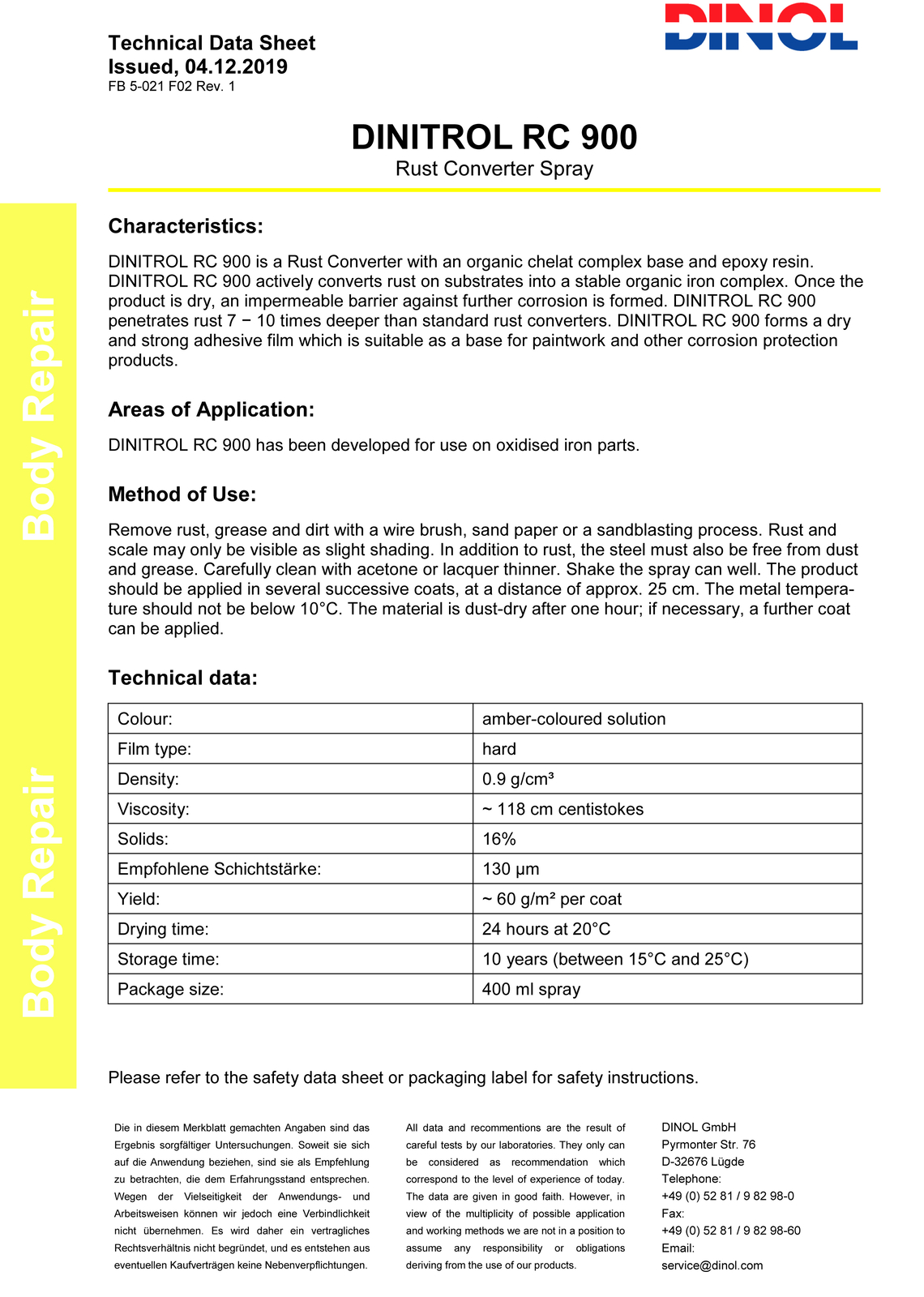 12 x DINITROL RC900 RUST CONVERTER PRIMER ALL-IN-1 400ml AEROSOL ...