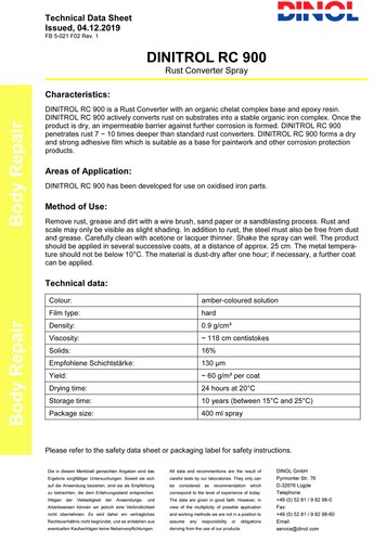 12 x DINITROL RC900 RUST CONVERTER PRIMER ALL-IN-1 400ml AEROSOL ...