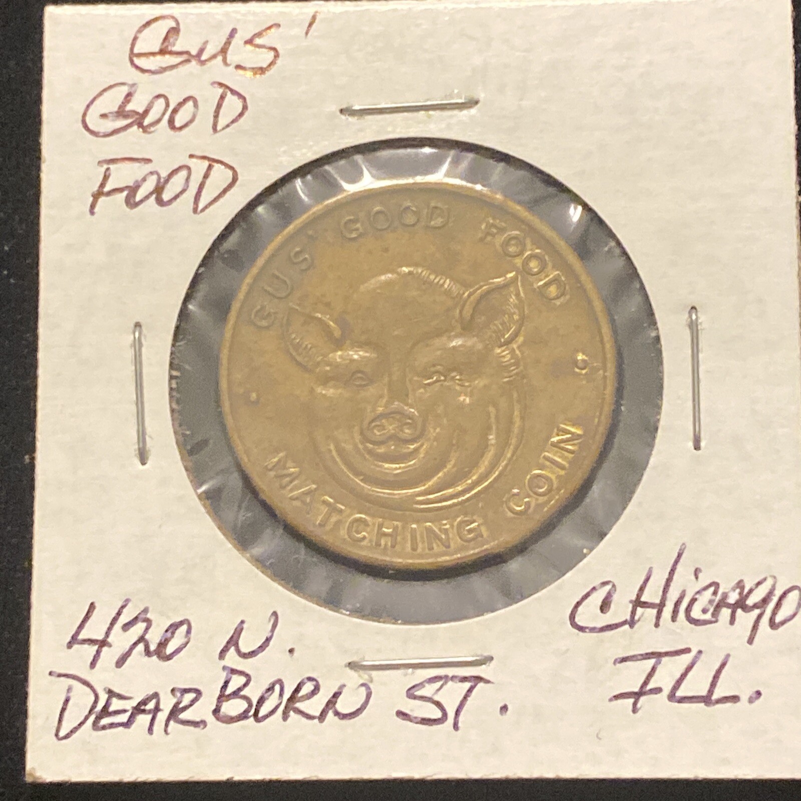 Chicago, Illinois IL Gus' Good Food Pig Flipper Matching Coin Token pig ...
