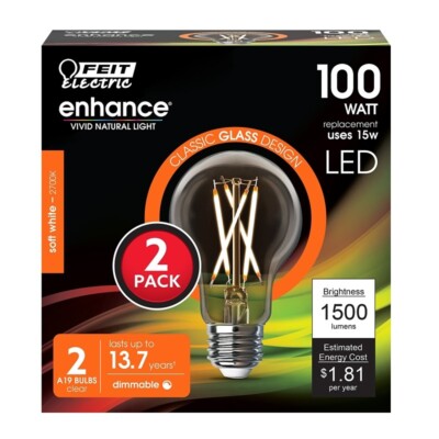 Feit Electric A100CL927CA/FIL/2 Filament Enhance LED BulbS A19 Lamp ...