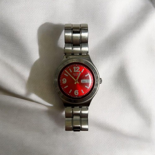 Swatch Quartz Watch Red Dial Stainless Steel Band Used Women’s Suitable ...