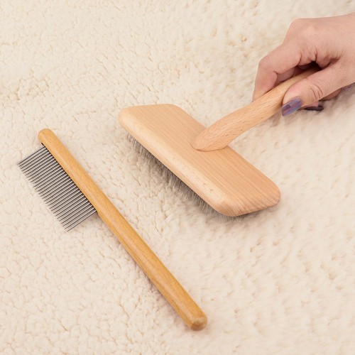 Sheepskin Wool Brush - Carpet Rake Tool for Pet Hair Removal and ...