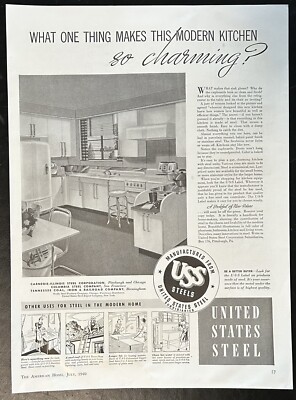 United States Steel Kitchen Vintage 1940 American Home Print Ad ...