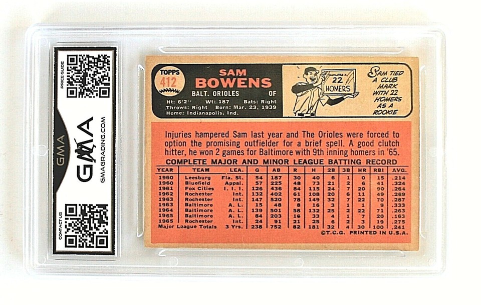 1966 TOPPS BASEBALL CARD #412 SAM BOWENS / ORIOLES GRADED 5 - EX | eBay