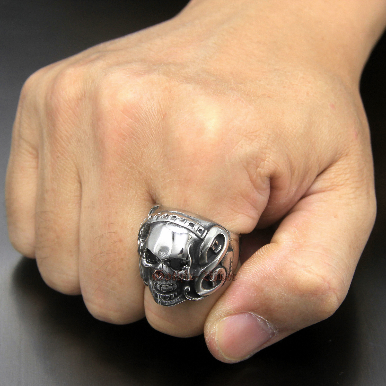 Men's Rock'n Roll Music Guitar Black CZ Skull Stainless Steel Rocker ...