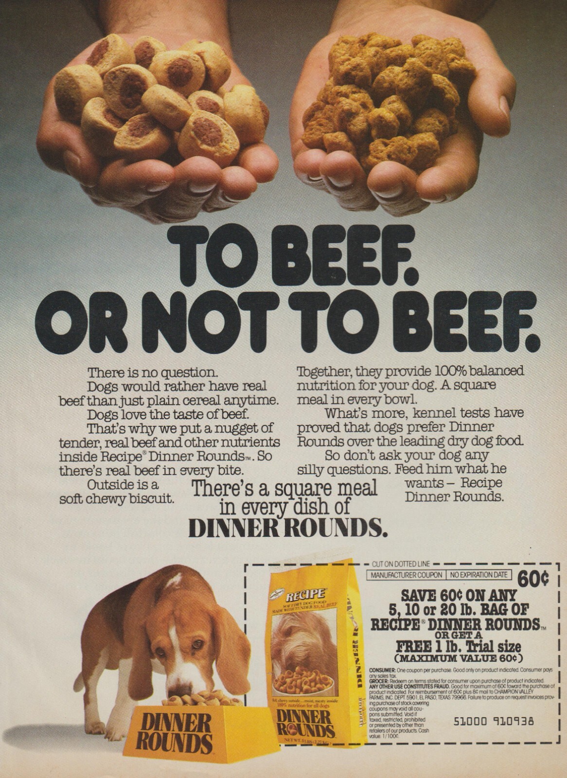 1985 Recipe Dinner Rounds Dog Food - "To Beef Or Not To Beef" - Print ...