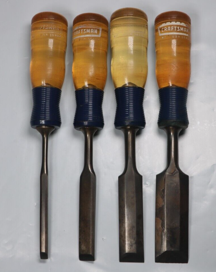 Vintage Sears Craftsman 4 Piece Wood Chisel Set 936807 1/4” 1/2" 3/4" 1 ...