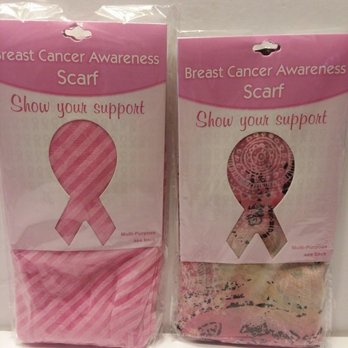 NEW 2 Pink Ribbon Breast Cancer Awareness Scarves or Head wear Sash ...