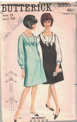 3555 Butterick SEWING Pattern Misses Maternity Dress Jumper Blouse ...