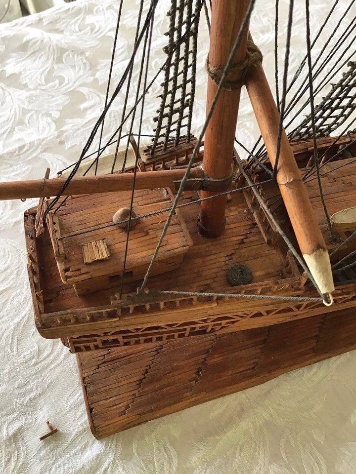Vintage Matchstick Prison Folk Art - Large Wooden Ship | eBay