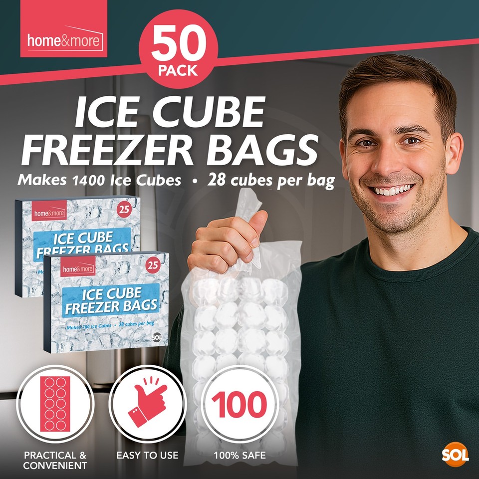 50 Ice Cube Freezer Bags Make 1400 Disposable Cubes Clear Bag BBQ Party ...