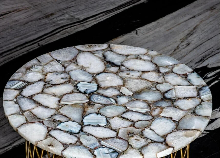 White Agate Coffee Table –Elegant Natural Gemstone Design for Modern ...