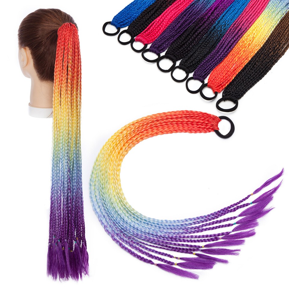 Rainbow Box Braids Pigtail Ponytail Wrap Ponytail Twist Braiding Hair ...