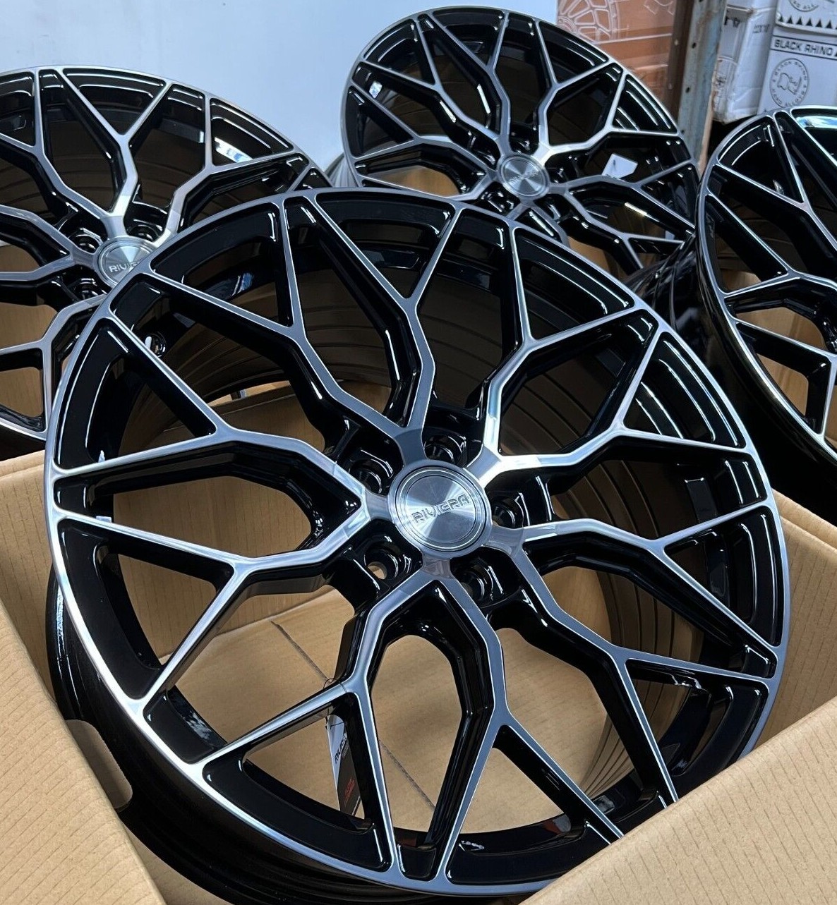 23" RIVIERA RF108 BLACK POLISHED ALLOY WHEELS FIT AUDI Q7 / Q8 / ETRON ...