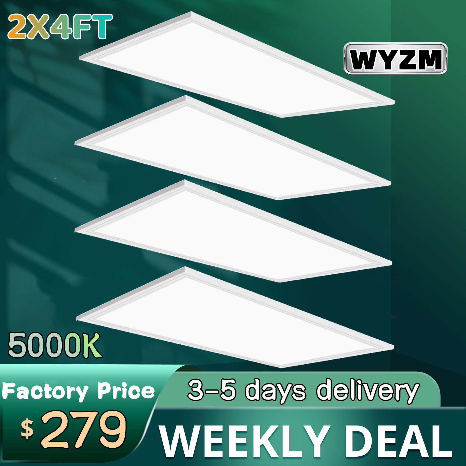 Modern Exterior Led Flat Panel Ceiling Lights Fixture 2X4 FT 75W 4 Pack ...