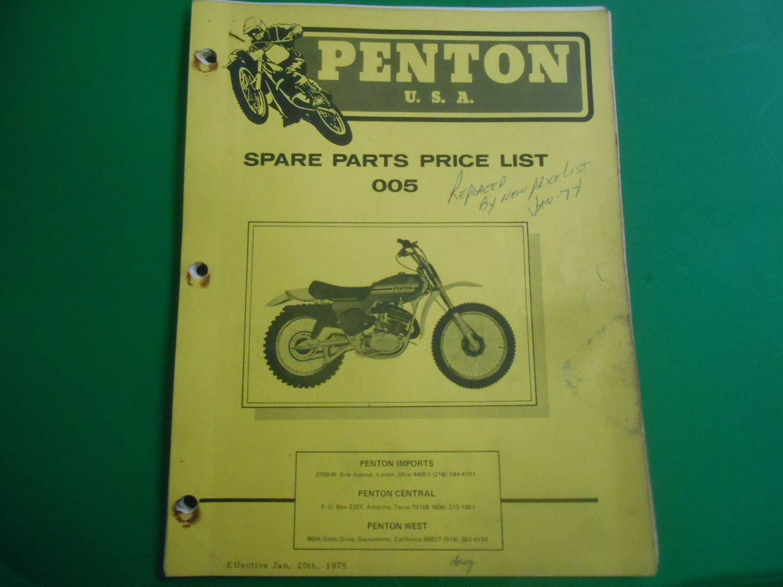 Penton U.S.A Jan. 20 1975 Spare Parts Price List Factory Manual - 005 ...
