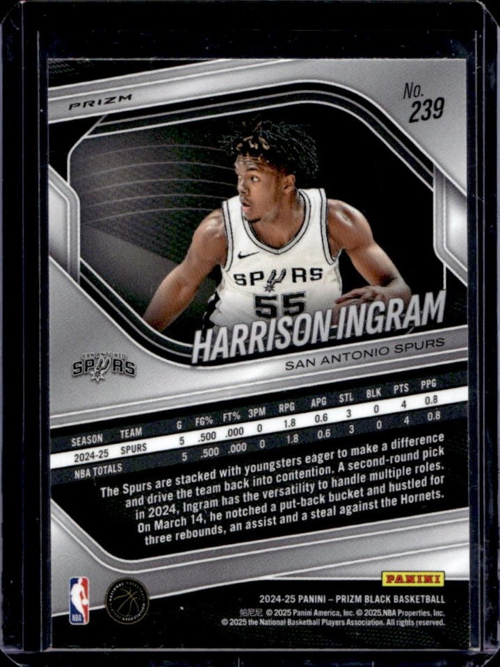 2024-25 Prizm Black Harrison Ingram RC Ruby Wave Prizm Rookie #239 ...