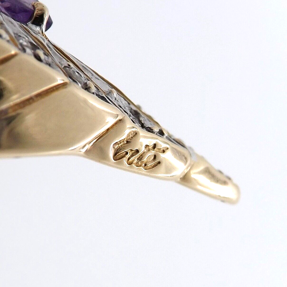 Erte 14k Gold Natural Amethyst Diamond Ring Marquise Setting Peacock ...