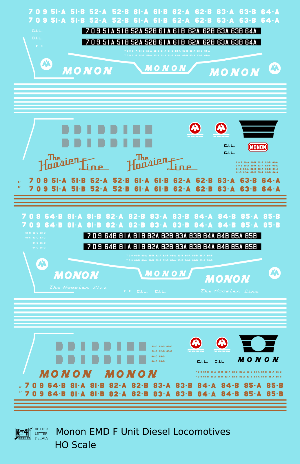 K4 HO Scale Decals Monon EMD F3 Cab Diesel White, Red and Gold | eBay