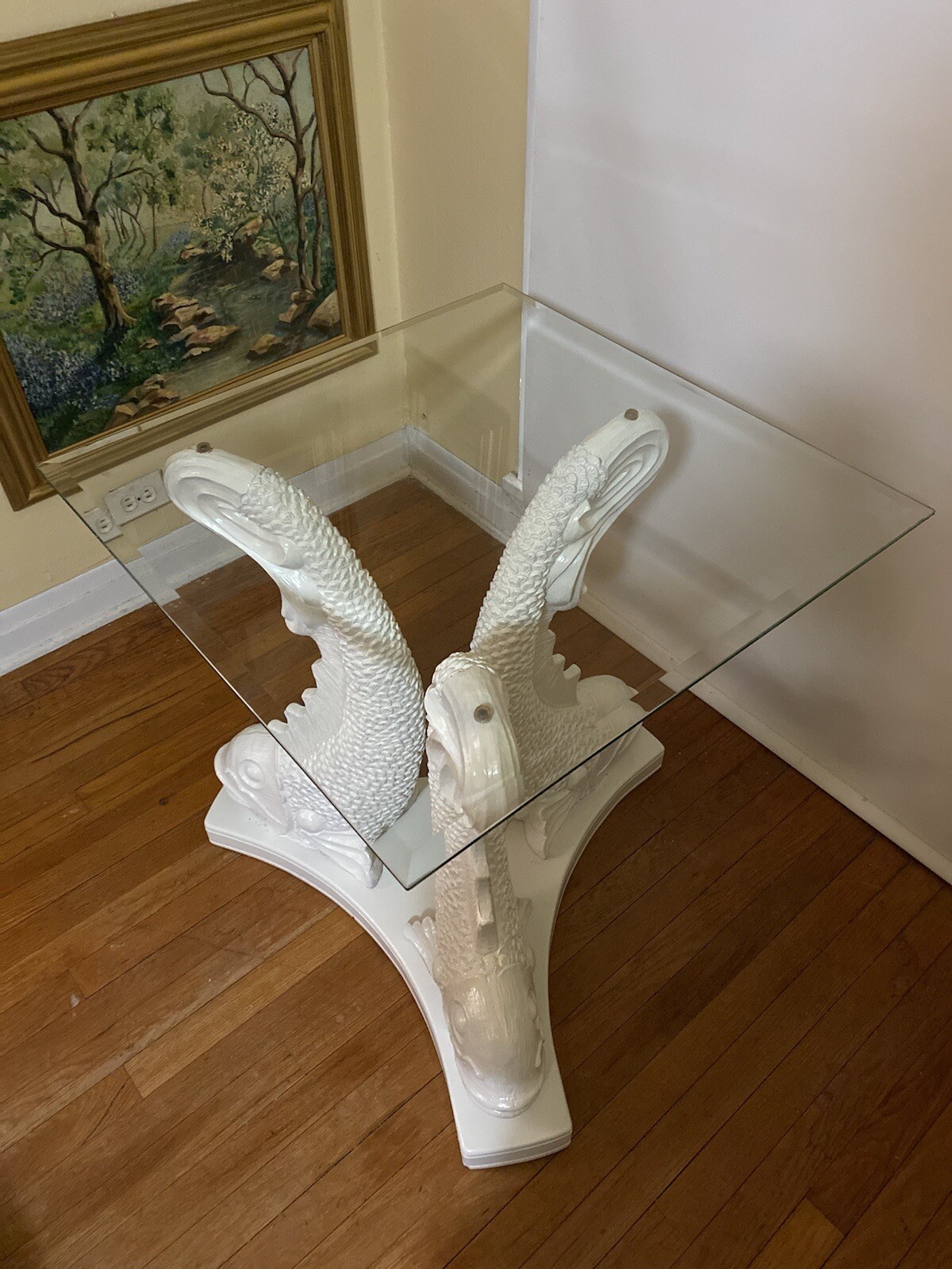 Koi Fish Console Coffee Accent Table-Glass Top-Neoclassical ...