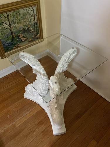 Koi Fish Console Coffee Accent Table-Glass Top-Neoclassical ...