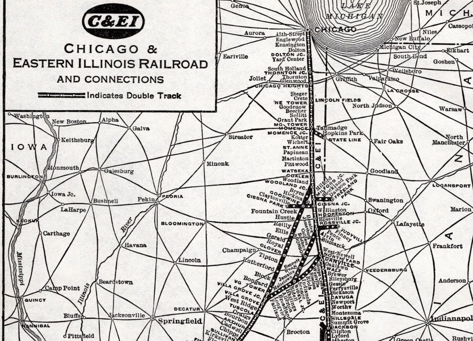 1940 Antique Chicago & Eastern Illinois Railroad Map Vintage Railway ...