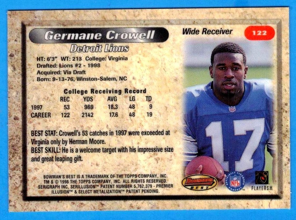 Germane Crowell 1998 Bowman's Best #122 Detroit Lions (nrmt) | eBay