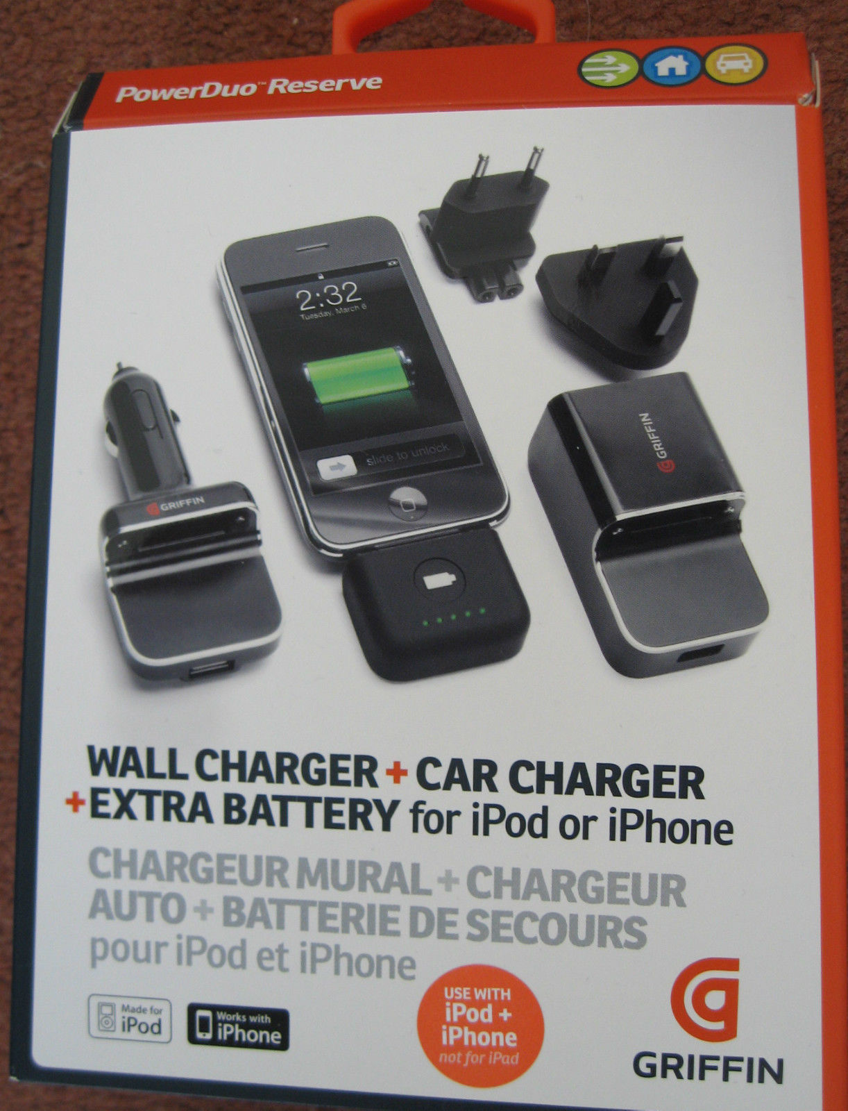 Griffin GA23052 PowerDuo Wall Charger Car Caharger and Spare Battery ...