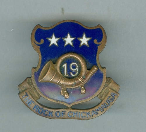 Old Enameled 19th Infantry Regiment, The Rock of Chickamauga Hat Badge ...