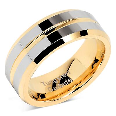 Tungsten Rings for Mens Wedding Bands Gold Silver Two Tone Grooved ...