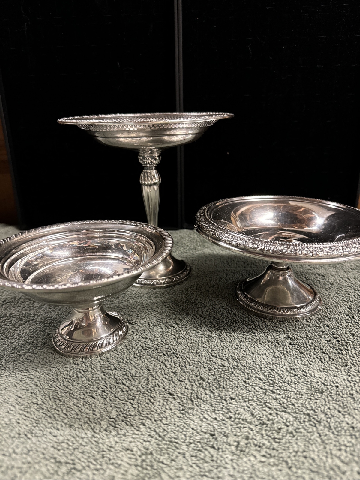 LOT OF 3 STERLING WEIGHTED CANDY COMPOTE DISHES SCRAP OR NICE TO USE ...
