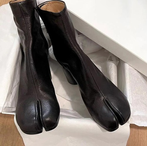 Womens Tabi Split Toe Ankle Boots Leather Fall Winter Block Heels Shoes ...