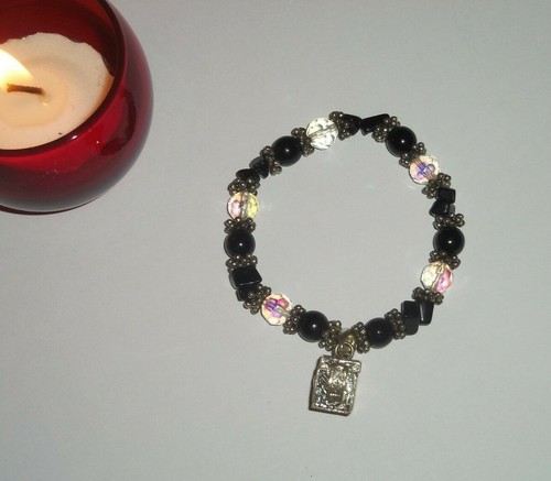 Garold Miller Prayer Box Charm Bracelet Black AB Bead Stretch Braclelet ...
