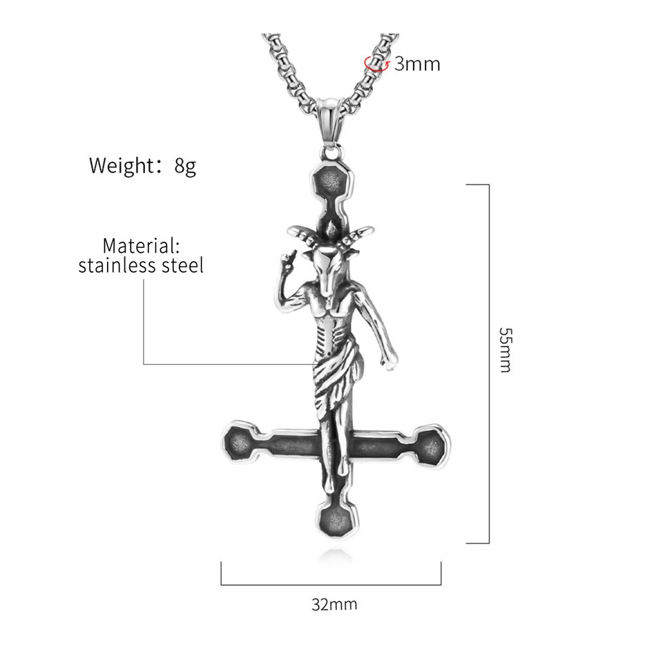 Men Inverted Cross Baphomet Goat Satanic Amulet Stainless Steel Pendant ...