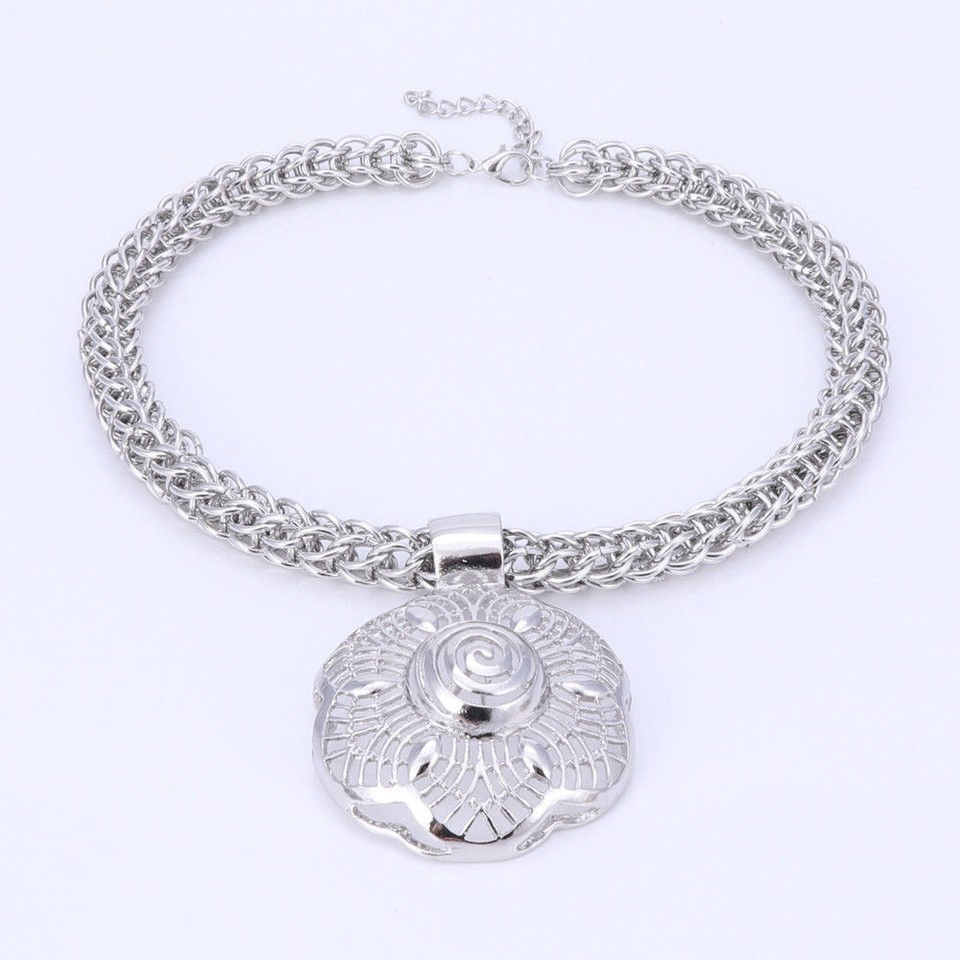 Gold Plated Round Flower Shape with Thick Box Chain 4 Pieces Jewelry ...